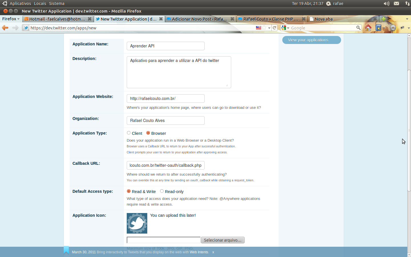Acessando API do twitter via OAuth com PHP | Parte 1 – Rafael Couto